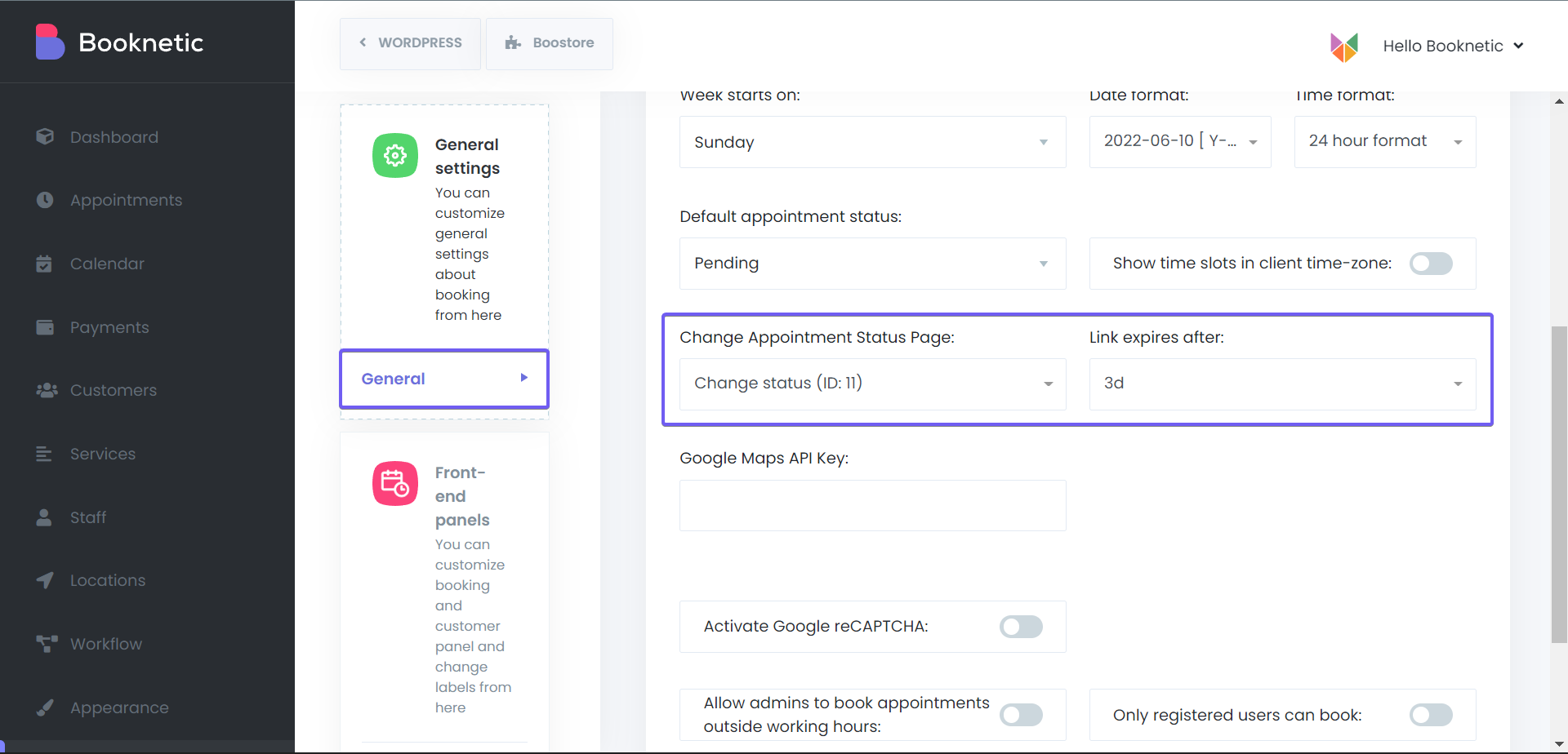 Change appointment status via the link