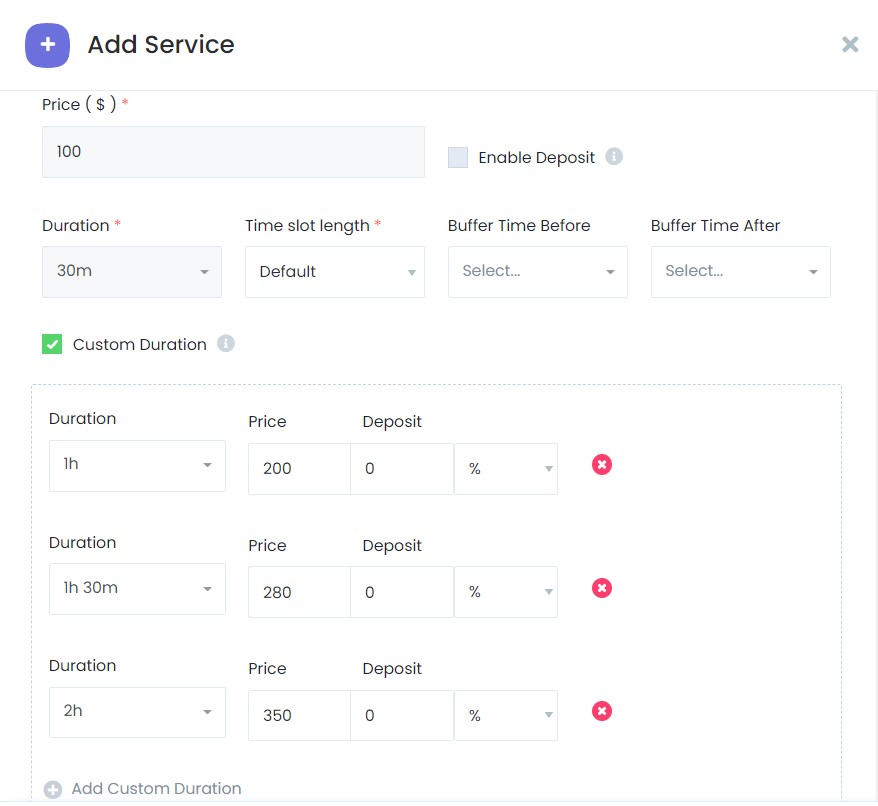 Custom Durations - Booknetic