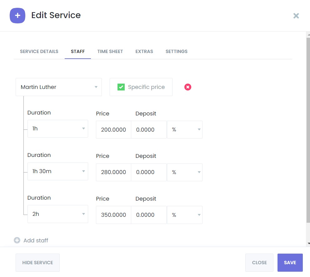Custom Durations - Booknetic