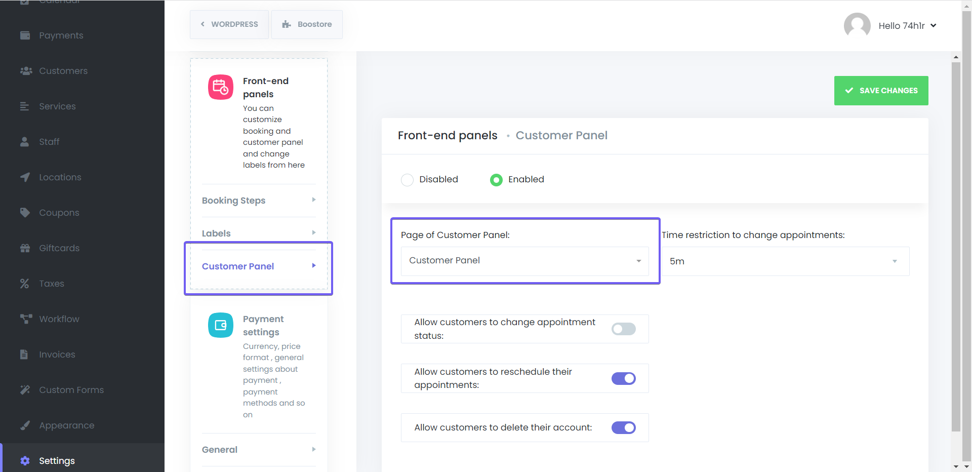 Front-end Customer Panel