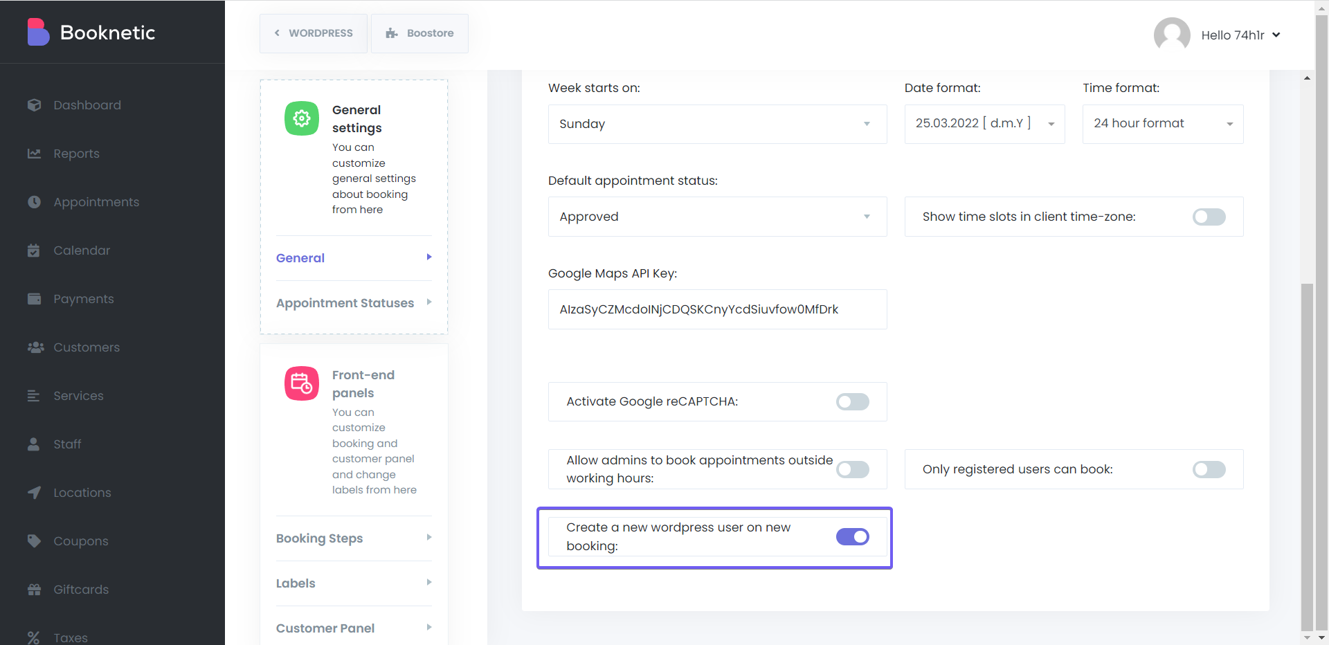 Front-end Customer Panel