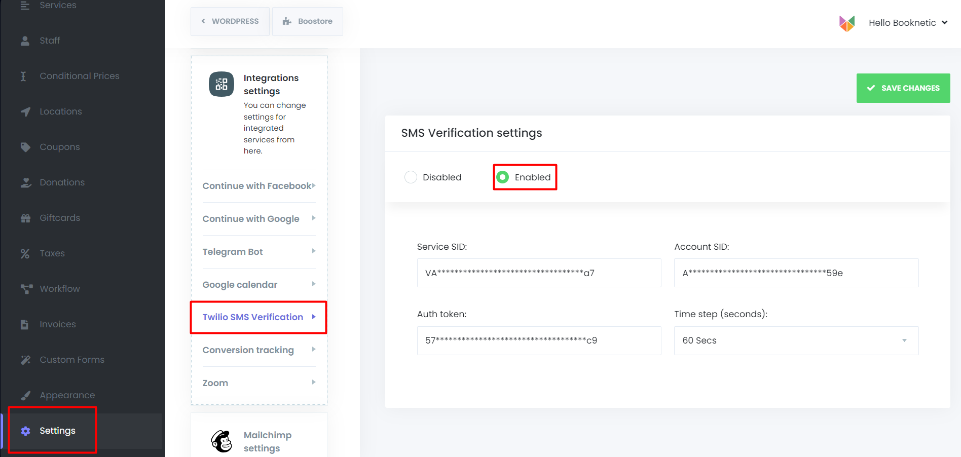 Twilio SMS verification